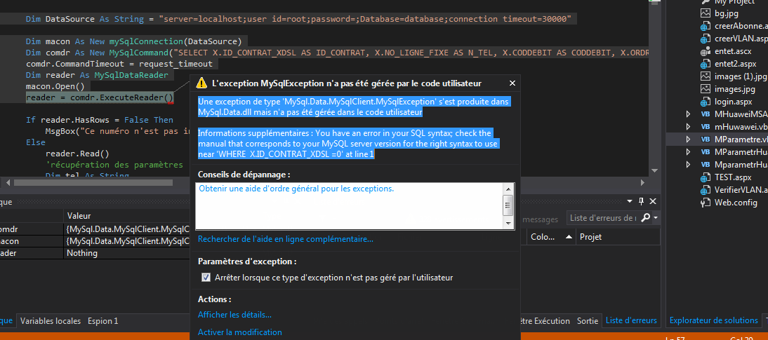 Une exception de type 'MySql.Data.MySqlClient par soukin24 - page 1 - OpenClassrooms