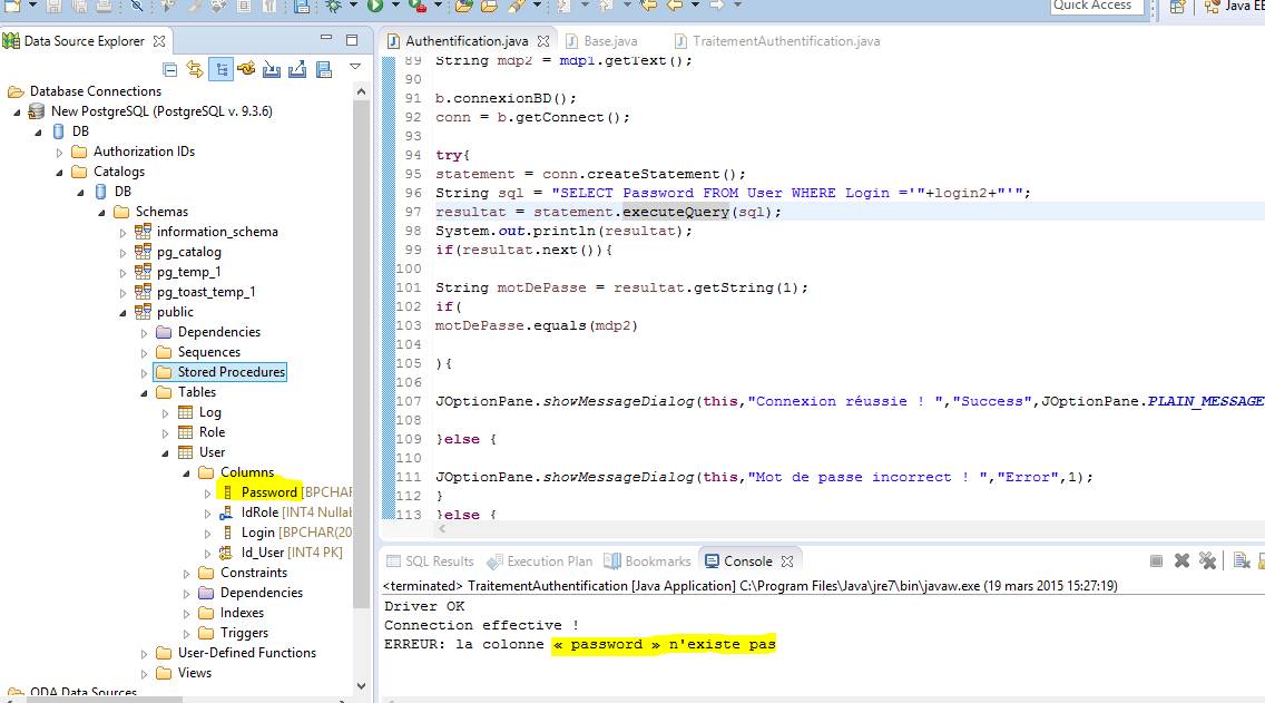 Problème avec l'interface d'authentification - Connexion effective ! ERREUR: la colonne ...