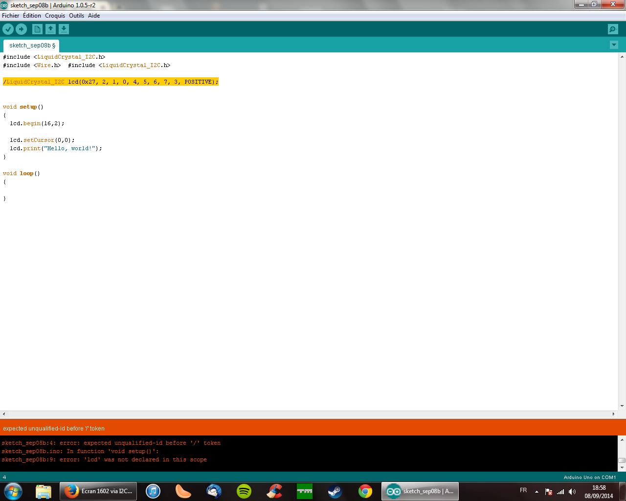 Ecran 1602 via I2C via Arduino Uno R3 - ( Enfin une variante de l ...