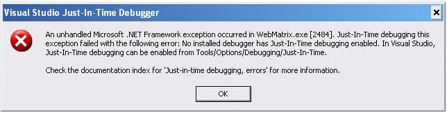 Problème avec "Just-in-Time Debugger" - plantage PC et tout et tout ...