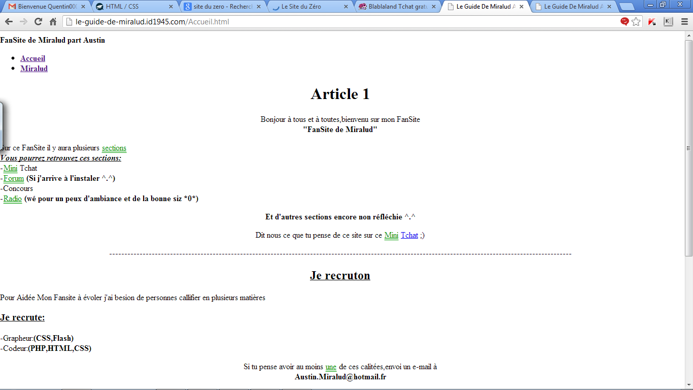 Aide à mon site web en HTML et CSS (problème) par Quentin000 - page 1 ...