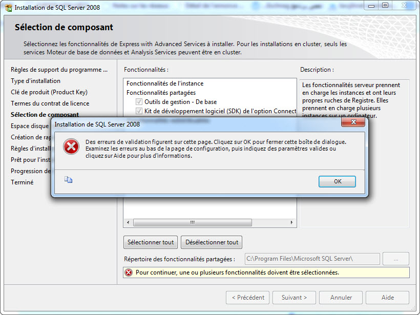 Probleme installation SQL server 2008 - Probléme de sélection de ...