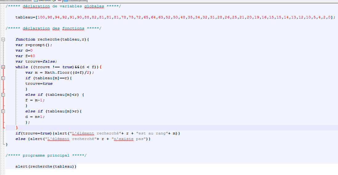 Problème d'algo de recherche dichotomique - problème de variable dite ...