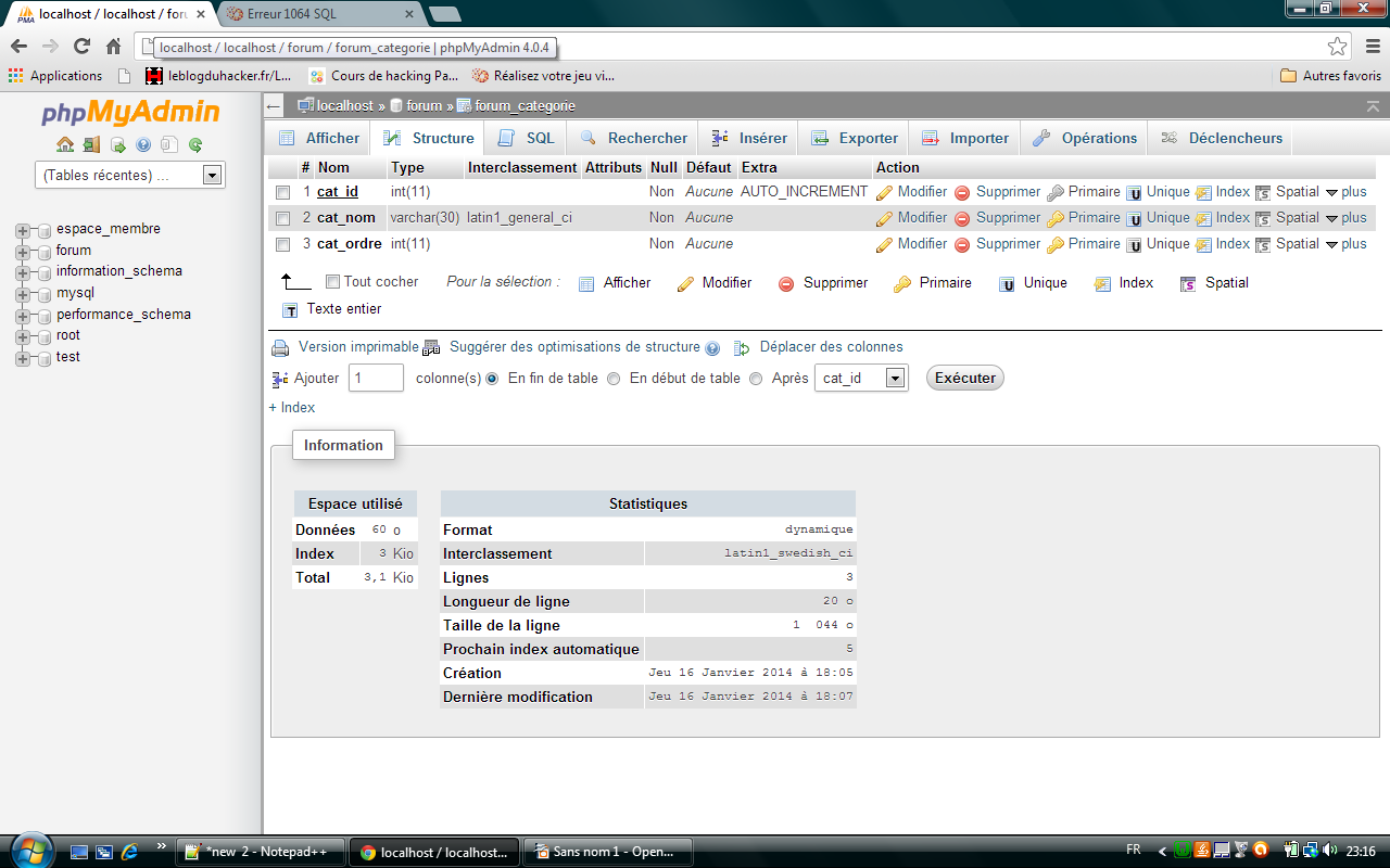 Erreur 1064 SQL - Erreur 1064 par Pat0uche - OpenClassrooms